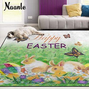 Naanle Easter Holiday Non Slip Area Rug for Living Dinning Room Bedroom Kitchen, 5' x 7'(58 x 80 Inches), Easter Rabbit Nursery Rug Floor Carpet Yoga Mat