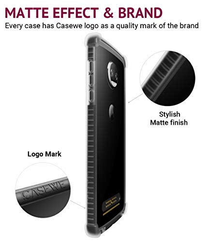 Casewe – Motorola Moto Z2 Force Flexible TPU Protective Bumper Case Cover/Compatible with Moto Mods - Black & Clear