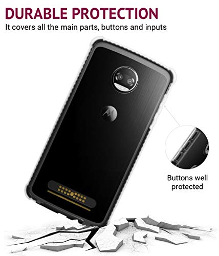 Casewe – Motorola Moto Z2 Force Flexible TPU Protective Bumper Case Cover/Compatible with Moto Mods - Black & Clear