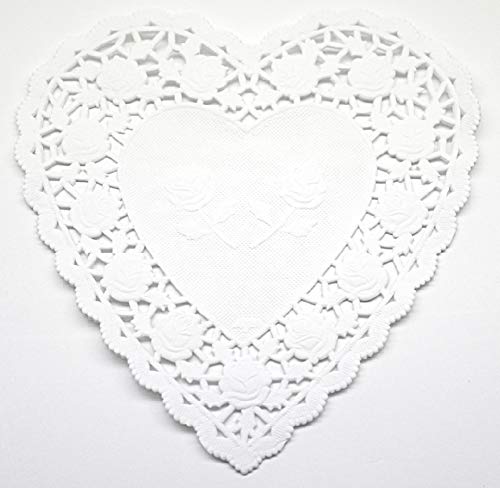 6 Inch Heart Shaped White Lace Paper Doilies 100 Count