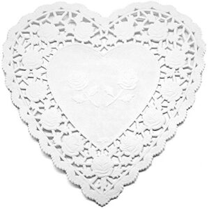 6 Inch Heart Shaped White Lace Paper Doilies 100 Count