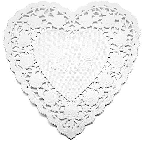 6 Inch Heart Shaped White Lace Paper Doilies 100 Count