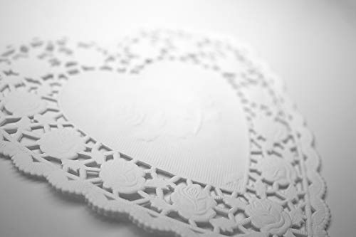 6 Inch Heart Shaped White Lace Paper Doilies 100 Count