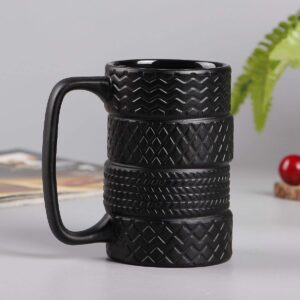 VanEnjoy 3D Cool Black Tyre Tire Shaped Frosted Ceramic Mug Large Coffee Tea Cup Unique Gifts Car Fans 14 oz(400ml)