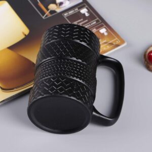 VanEnjoy 3D Cool Black Tyre Tire Shaped Frosted Ceramic Mug Large Coffee Tea Cup Unique Gifts Car Fans 14 oz(400ml)