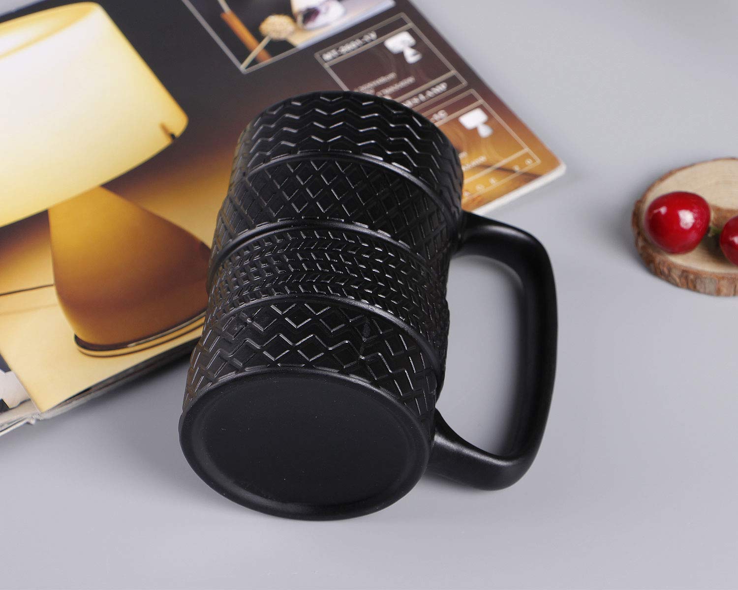 VanEnjoy 3D Cool Black Tyre Tire Shaped Frosted Ceramic Mug Large Coffee Tea Cup Unique Gifts Car Fans 14 oz(400ml)