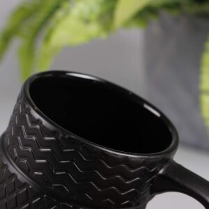 VanEnjoy 3D Cool Black Tyre Tire Shaped Frosted Ceramic Mug Large Coffee Tea Cup Unique Gifts Car Fans 14 oz(400ml)