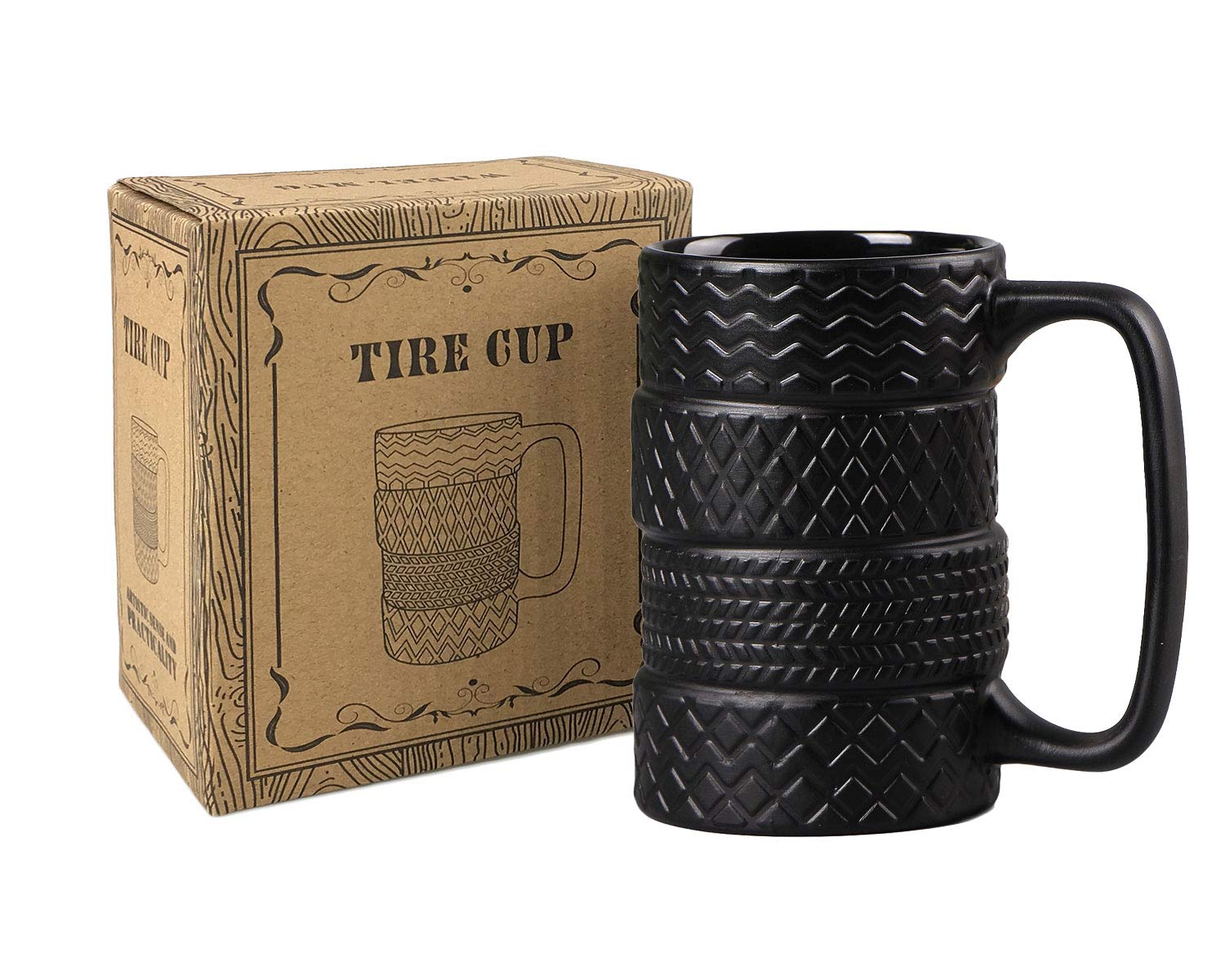 VanEnjoy 3D Cool Black Tyre Tire Shaped Frosted Ceramic Mug Large Coffee Tea Cup Unique Gifts Car Fans 14 oz(400ml)