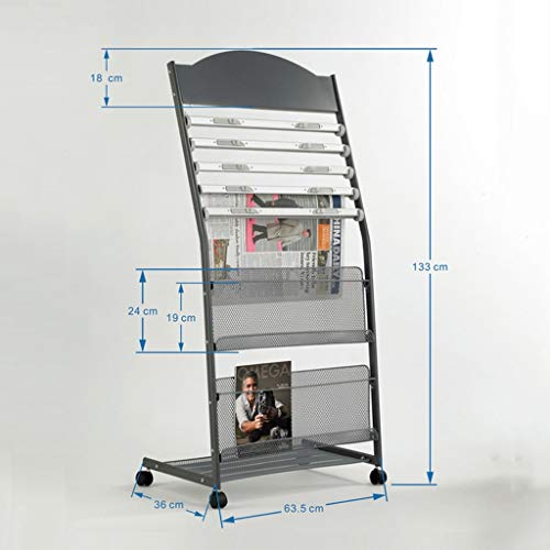 Magazine Rack Five-Layer Aluminum Newspaper Rack Magazine Rack Magazine Rack Floor Newspaper Rack Best Gift (Color : Gray, Size : 63.5 * 36 * 133cm)