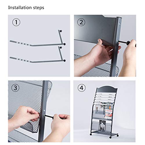 Magazine Rack Five-Layer Aluminum Newspaper Rack Magazine Rack Magazine Rack Floor Newspaper Rack Best Gift (Color : Gray, Size : 63.5 * 36 * 133cm)