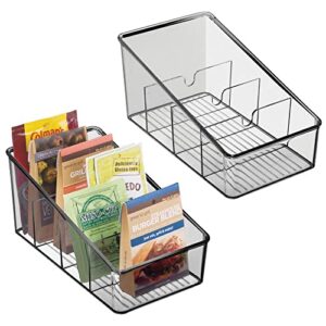 mdesign plastic food packet organizer bin - storage station for kitchen, pantry - holder for spice pouch, dressing mix, sauce, hot chocolate, tea, sugar packets, ligne collection, 2 pack - smoke gray