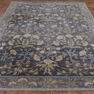 Old Hand Made Floral Blue Tulip Traditional Persian Oriental Woolen Area Rugs (9'x12')