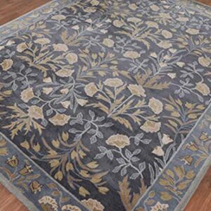 Old Hand Made Floral Blue Tulip Traditional Persian Oriental Woolen Area Rugs (9'x12')