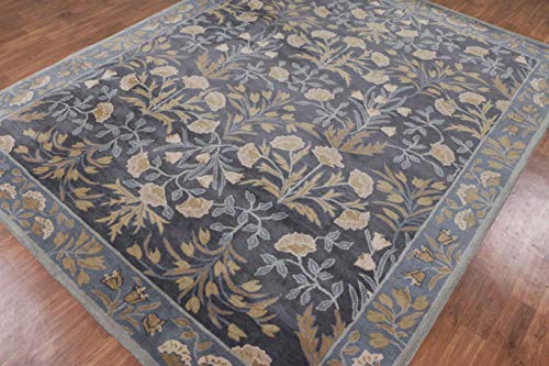 Old Hand Made Floral Blue Tulip Traditional Persian Oriental Woolen Area Rugs (9'x12')