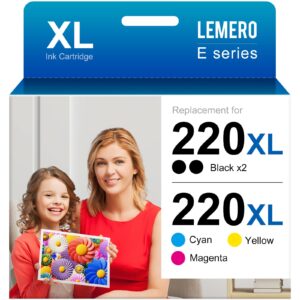 lemero remanufactured ink cartridge replacement for epson 220xl 220 xl t220xl for workforce wf-2760 wf-2750 wf-2630 wf-2650 wf-2660 xp-320 xp-420 (black cyan magenta yellow, 5 pack)