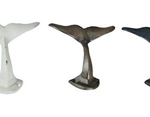 Chesapeake Bay Ltd Coastal Color Cast Iron Whale Tail Wall Hook Set 3 Piece