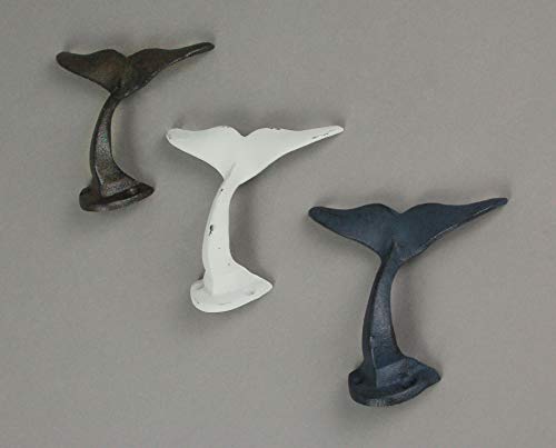 Chesapeake Bay Ltd Coastal Color Cast Iron Whale Tail Wall Hook Set 3 Piece