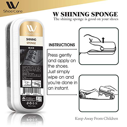 W Shoe Care Premium Quality Black Shoe Shine Sponge,Shining Luxury Leather, 11ml