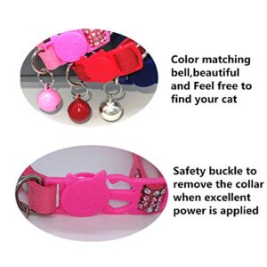 THAIN Basic Adjustable Cat Collar Bling Diamond Breakaway with Bell for Kitten Girl boy (Pink)