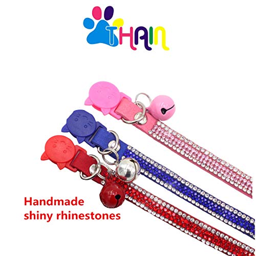 THAIN Basic Adjustable Cat Collar Bling Diamond Breakaway with Bell for Kitten Girl boy (Pink)