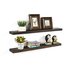 welland bradley brown floating shelves set of 2 handmade wood wall shelves rustic wall mounted shelves 5" deep narrow (dark brown, 36 inch)