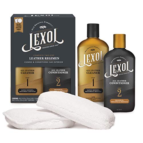 Lexol Leather Conditioner and Leather Cleaner Kit, Use on Car Leather, Furniture, Shoes, Bags, and Accessories, Trusted Leather Care Since 1933, 8 oz Bottles, Includes Two Application Sponges, Black.