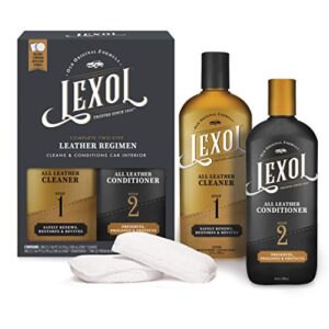 lexol leather care kit conditioner and cleaner, use on car leather, furniture, shoes, bags and accessories, trusted leather care since 1933, quick & easy 2-step regimen, 16.9 oz bottles plus 2 sponges,black