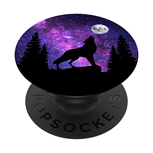 Wolf Full Moon Purple Galaxy Astronomy Night Sky PopSockets PopGrip: Swappable Grip for Phones & Tablets