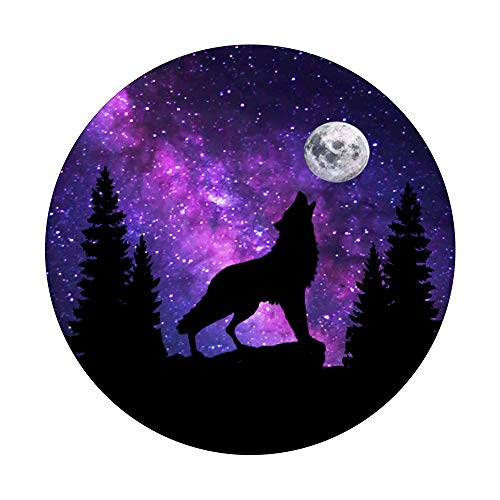 Wolf Full Moon Purple Galaxy Astronomy Night Sky PopSockets PopGrip: Swappable Grip for Phones & Tablets