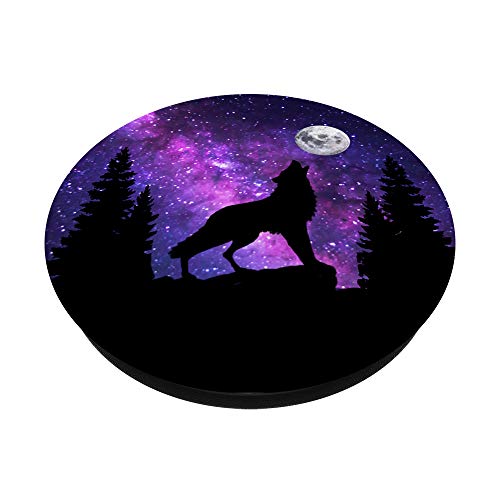 Wolf Full Moon Purple Galaxy Astronomy Night Sky PopSockets PopGrip: Swappable Grip for Phones & Tablets