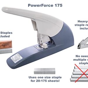 PraxxisPro PowerForce 175 Heavy Duty Flat Clinch Stapler, 20 to 175 Sheets Using one Size 3/4" Leg-Length Staple. for Home and Business. Includes 400 Staples and a Staple Remover.