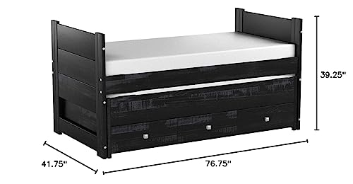 Bedz King All in One Twin Bed with Twin Trundle and 3 Built in Drawers, Weathered Black