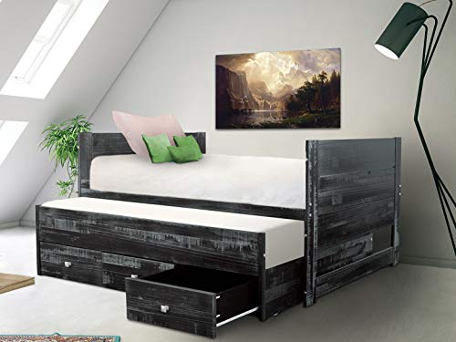 Bedz King All in One Twin Bed with Twin Trundle and 3 Built in Drawers, Weathered Black