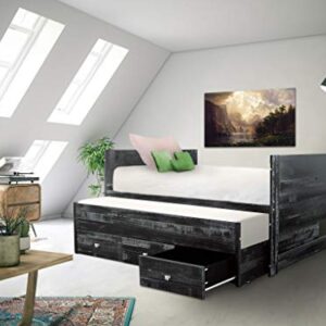 Bedz King All in One Twin Bed with Twin Trundle and 3 Built in Drawers, Weathered Black