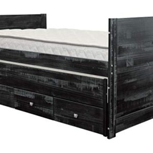 Bedz King All in One Twin Bed with Twin Trundle and 3 Built in Drawers, Weathered Black