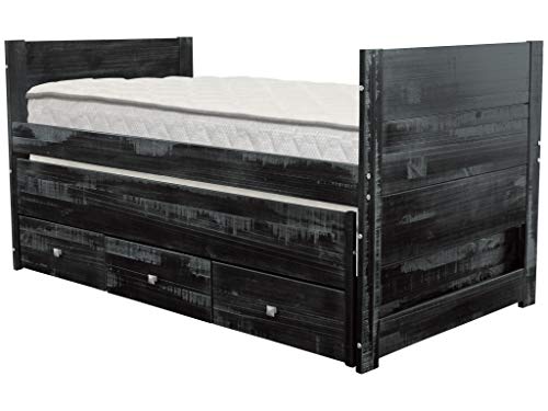 Bedz King All in One Twin Bed with Twin Trundle and 3 Built in Drawers, Weathered Black