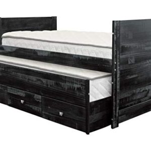 Bedz King All in One Twin Bed with Twin Trundle and 3 Built in Drawers, Weathered Black