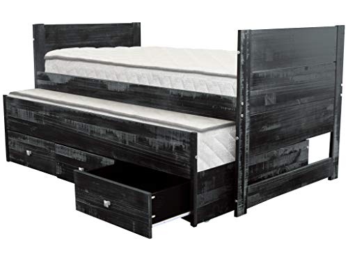 Bedz King All in One Twin Bed with Twin Trundle and 3 Built in Drawers, Weathered Black