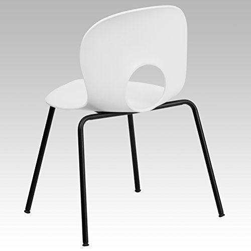 EMMA + OLIVER Designer White Plastic Stack Chair with Black Frame