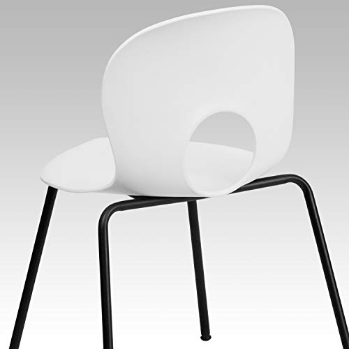 EMMA + OLIVER Designer White Plastic Stack Chair with Black Frame