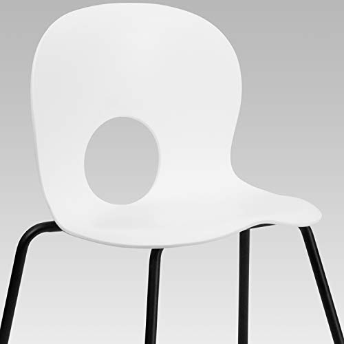 EMMA + OLIVER Designer White Plastic Stack Chair with Black Frame