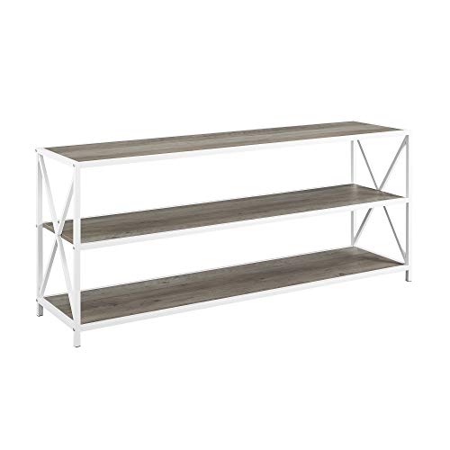 Walker Edison 2 Shelf Industrial Wood Metal Bookcase Tall Bookshelf Storage Home Office, 60 Inch, Grey and White