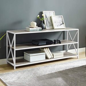 Walker Edison 2 Shelf Industrial Wood Metal Bookcase Tall Bookshelf Storage Home Office, 60 Inch, Grey and White