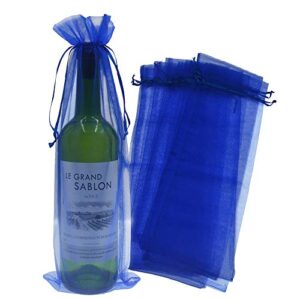 bezall 20pcs organza wine gift bags with drawstrings, mesh wine bottle covers for christmas, wedding, birthday, wine tasting, housewarming (royal blue)