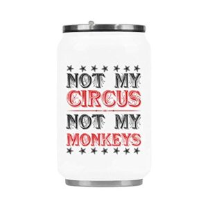 fashion stainless steel insulated vacuum travel mug, not my circus not my monkeys travel coffee mug tea cup, funny gifts for christmas birthday mug 10.3 ounce