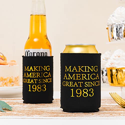 Crisky 40th Birthday Beer Sleeve, 40th Birthday Can Cooler Insulated Covers, 40th Birthday Decorations Black Gold Making Great Since 1983, Neoprene Coolers for Soda, Beer, Can Beverage, 24 Pcs