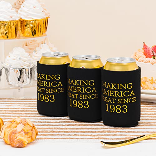 Crisky 40th Birthday Beer Sleeve, 40th Birthday Can Cooler Insulated Covers, 40th Birthday Decorations Black Gold Making Great Since 1983, Neoprene Coolers for Soda, Beer, Can Beverage, 24 Pcs