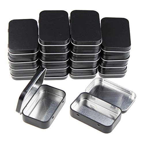 20 Pieces Rectangular Metal Empty Hinged Tins Containers Basic Necessities Home Storage Organizer Mini Box Set, 3.75 x 2.45 x 0.8 inch (Black)