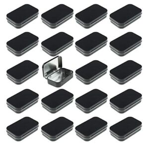 20 Pieces Rectangular Metal Empty Hinged Tins Containers Basic Necessities Home Storage Organizer Mini Box Set, 3.75 x 2.45 x 0.8 inch (Black)