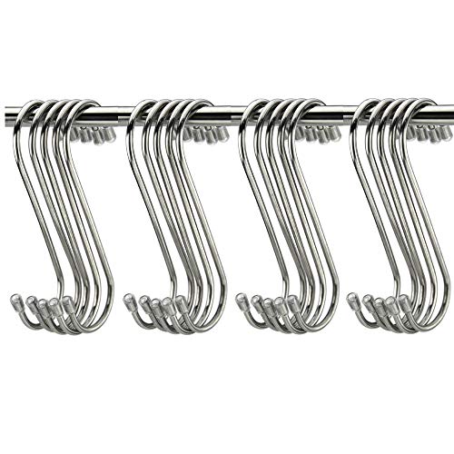 Enenes 20 Pack Heavy Duty S Shape Hooks S Stainless Hanging Hangers with Protect Cap for Kitchen, Balcony, Bathroom, Bedroom(Large Size-5.51x1.77 inch)